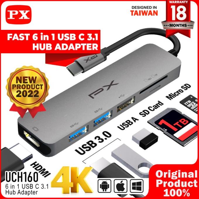 Jual PX Hub Converter USB TYPE C 3.1 Adapter 6 in 1 HDMI SD Card UCH160 ...