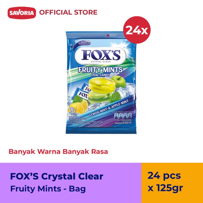 Jual FOX'S Oval Candy Fruity Mints Bag 1 Karton Isi 24 Pcs x 125g ...