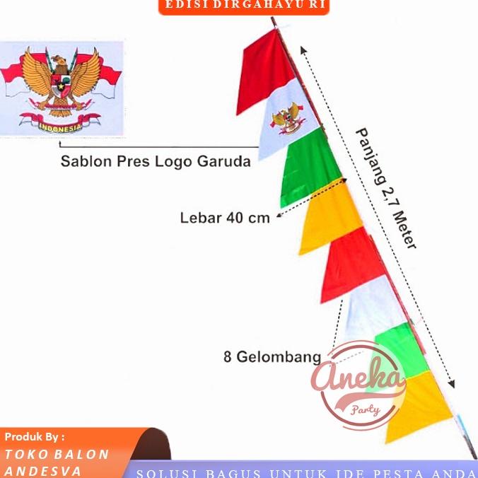 Jual Bendera Umbul Umbul Hijau Kuning zig zag garuda / bendera kain HUT garuda / bendera tiang ...