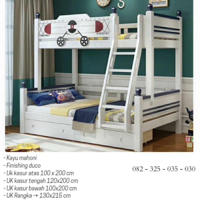 Jual Rangka Ranjang Tingkat 3 Anak Minimalis Kayu Mahoni Murah | Shopee ...