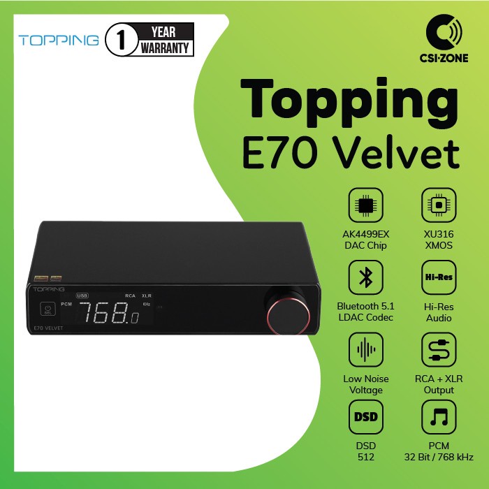 Jual TOPPING E70 VELVET AK4499EX HI-RES BLUETOOTH 5.1 DESKTOP DAC | Shopee Indonesia