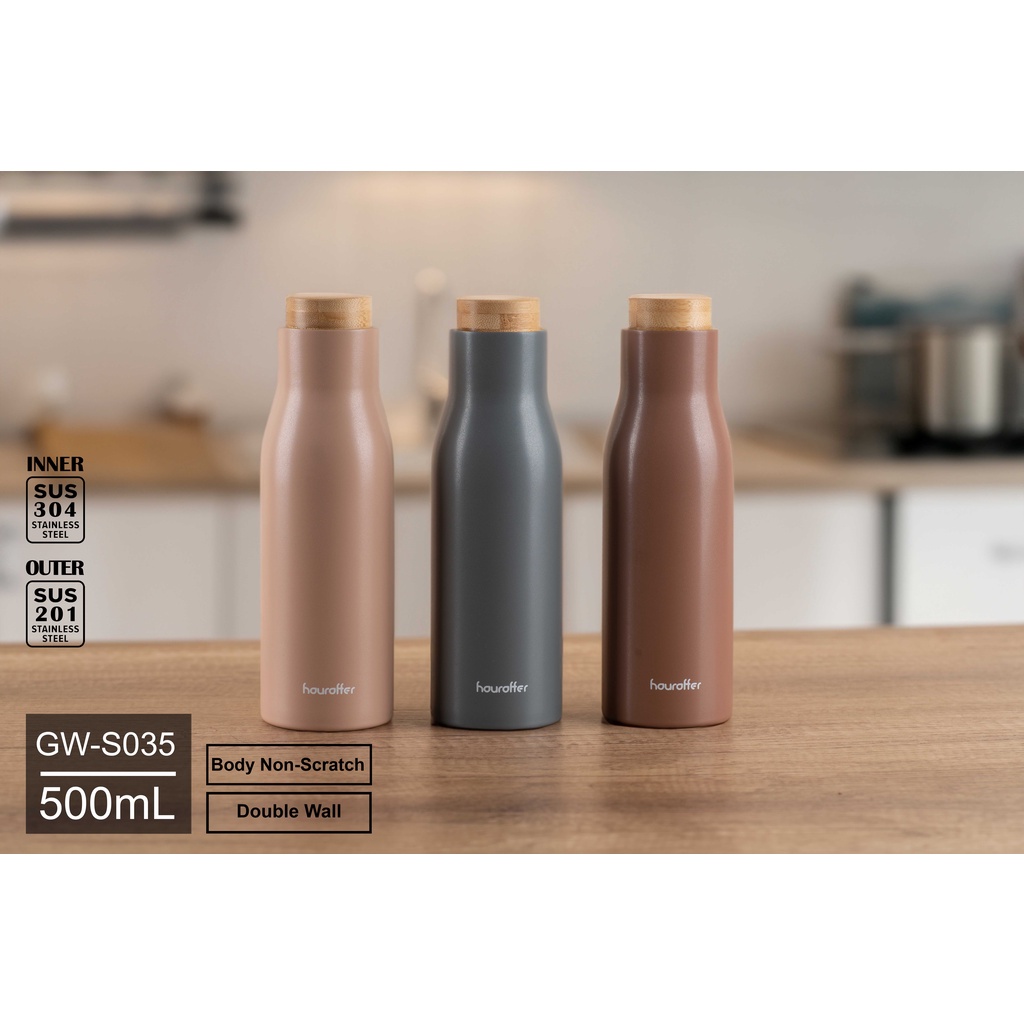 Jual Botol Minum Tumbler GW-S035 Stainless Steel Bottle Double Wall Hot & Cold 500ML With Bamboo ...