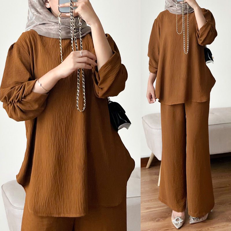 Jual Raveena One Set Premium Tangan Kerut | Setelan Crinkle Airflow | Shopee Indonesia