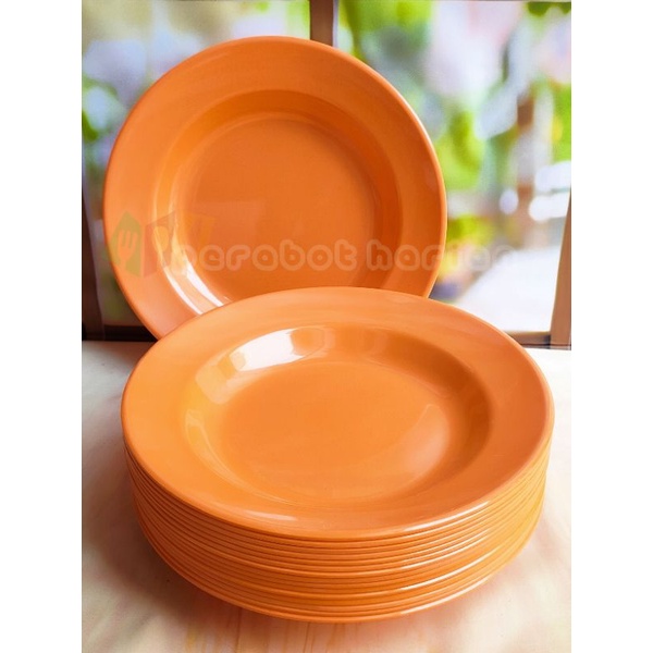 Jual 12pcs piring makan bulat orange polos melamine food grade SNI ...