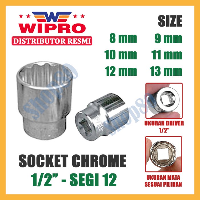 Jual nice Wipro Mata Kunci Shock Sok Sock 1/2" inci 12PT 8 9 10 11 12 ...