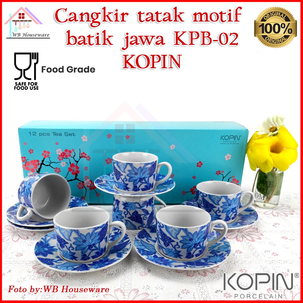 Jual KOPIN 6 pasang cangkir set motif batik jawa biru 180ml KPB-02 ...