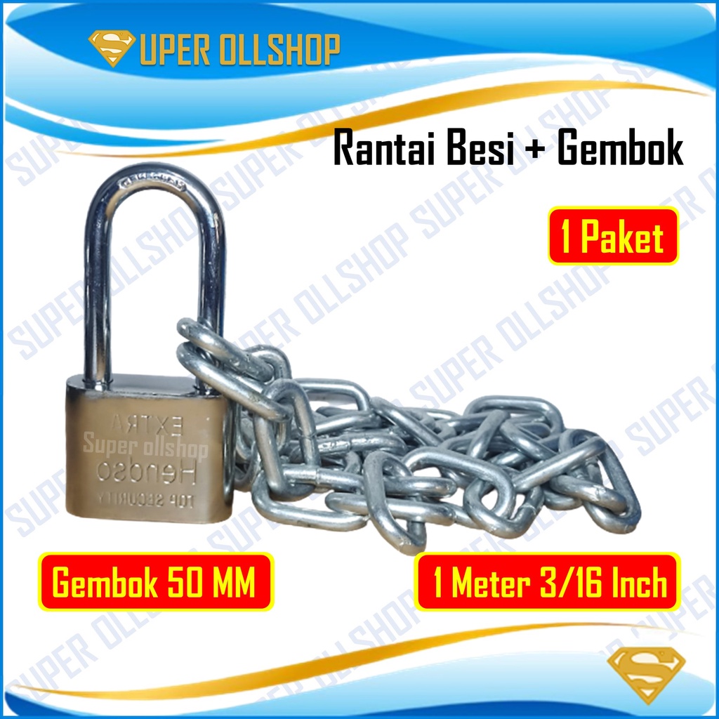 Jual Rantai Kapal 3/16 Inch 1 Meter Rante Besi Gembok 50 Mm Pagar Pintu ...