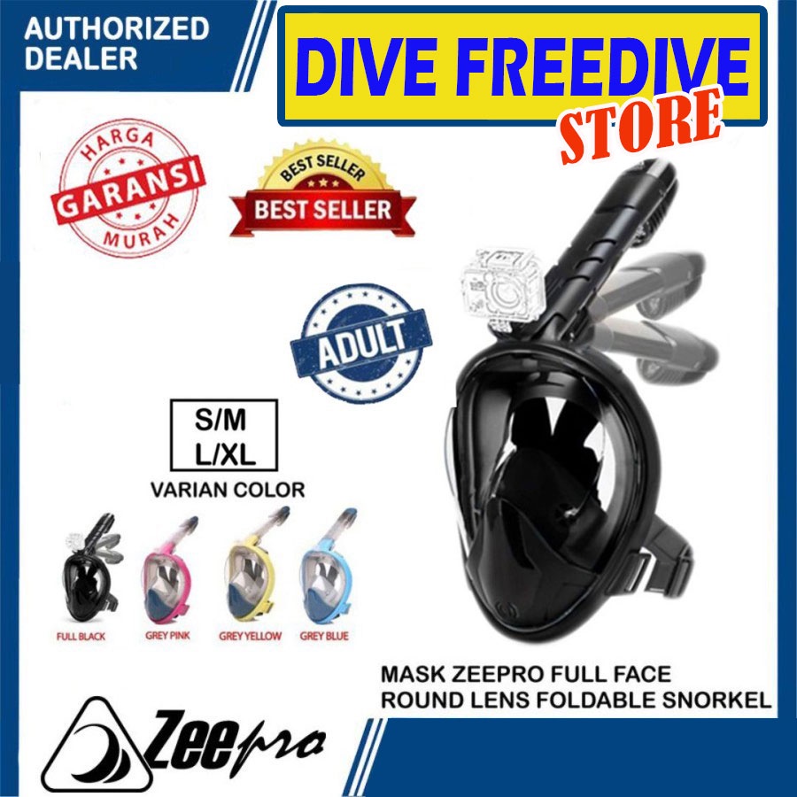 Jual Mask Full Face Zeepro Round Lens Snorkel Foldable Mount Camera ...