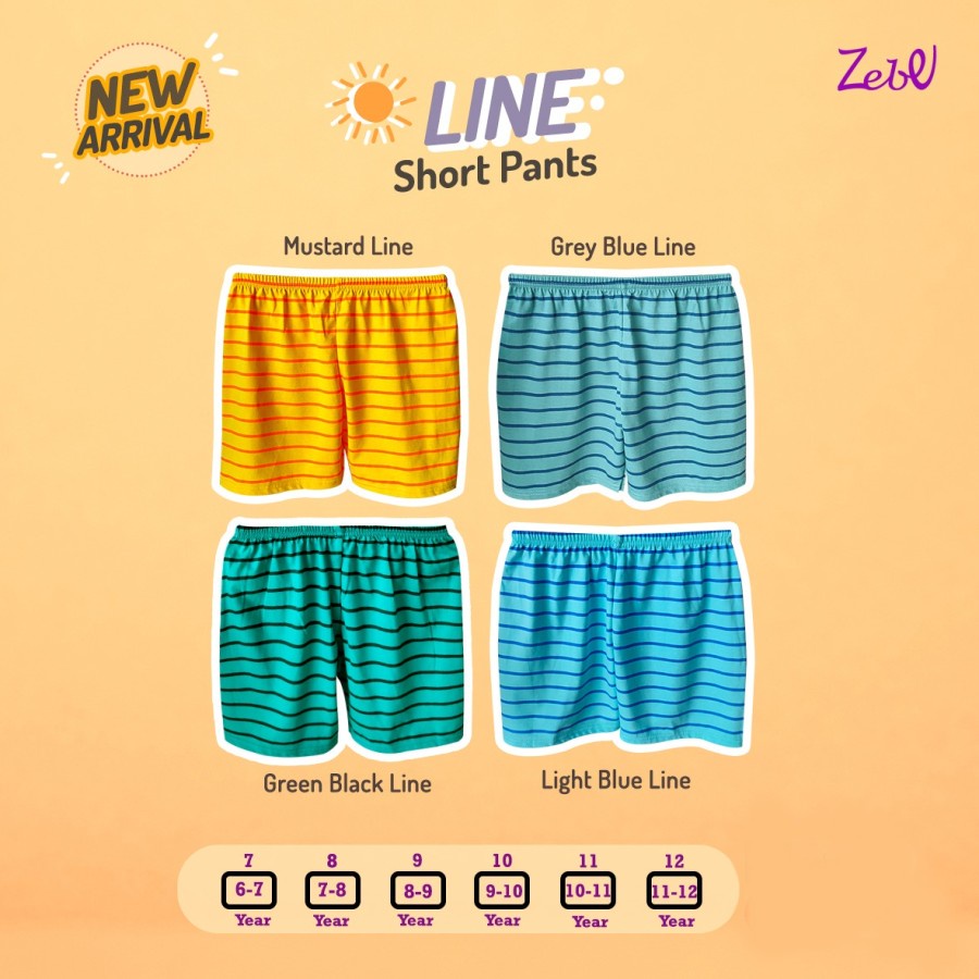 Jual KAZEL Zebe Line Short Pants Unisex (1 Pcs) 7-12 Tahun | Shopee ...