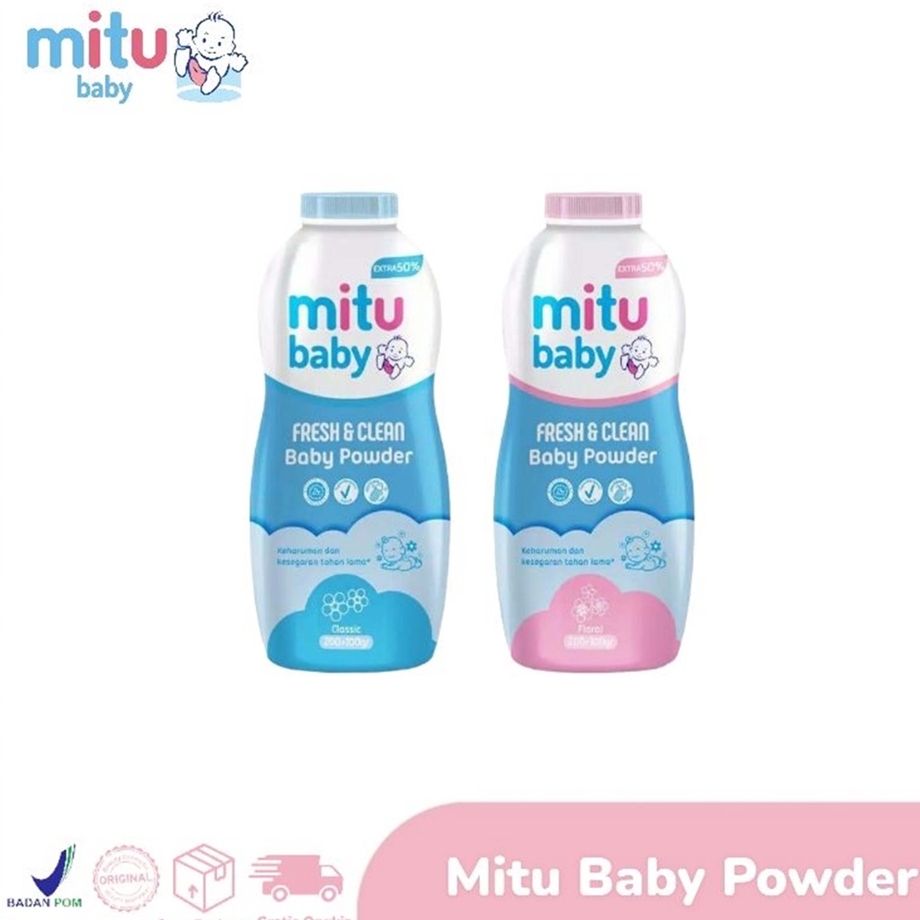 Jual Mitu Baby Powder Fresh & Clean Clasic / Floral 100g + 50g | Shopee ...
