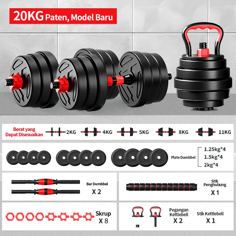 Jual 【Spot barang】Dumbbell set 20KG peralatan fitness barbel set 20 kg dengan perlindungan ...