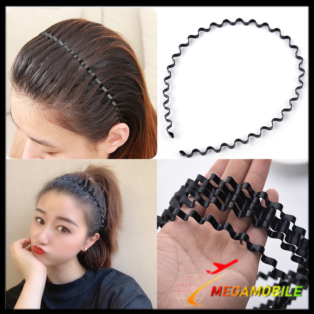 Jual MM - Bando Korea Bentuk Gelombang Zigzag Hitam Polos Bandana ...