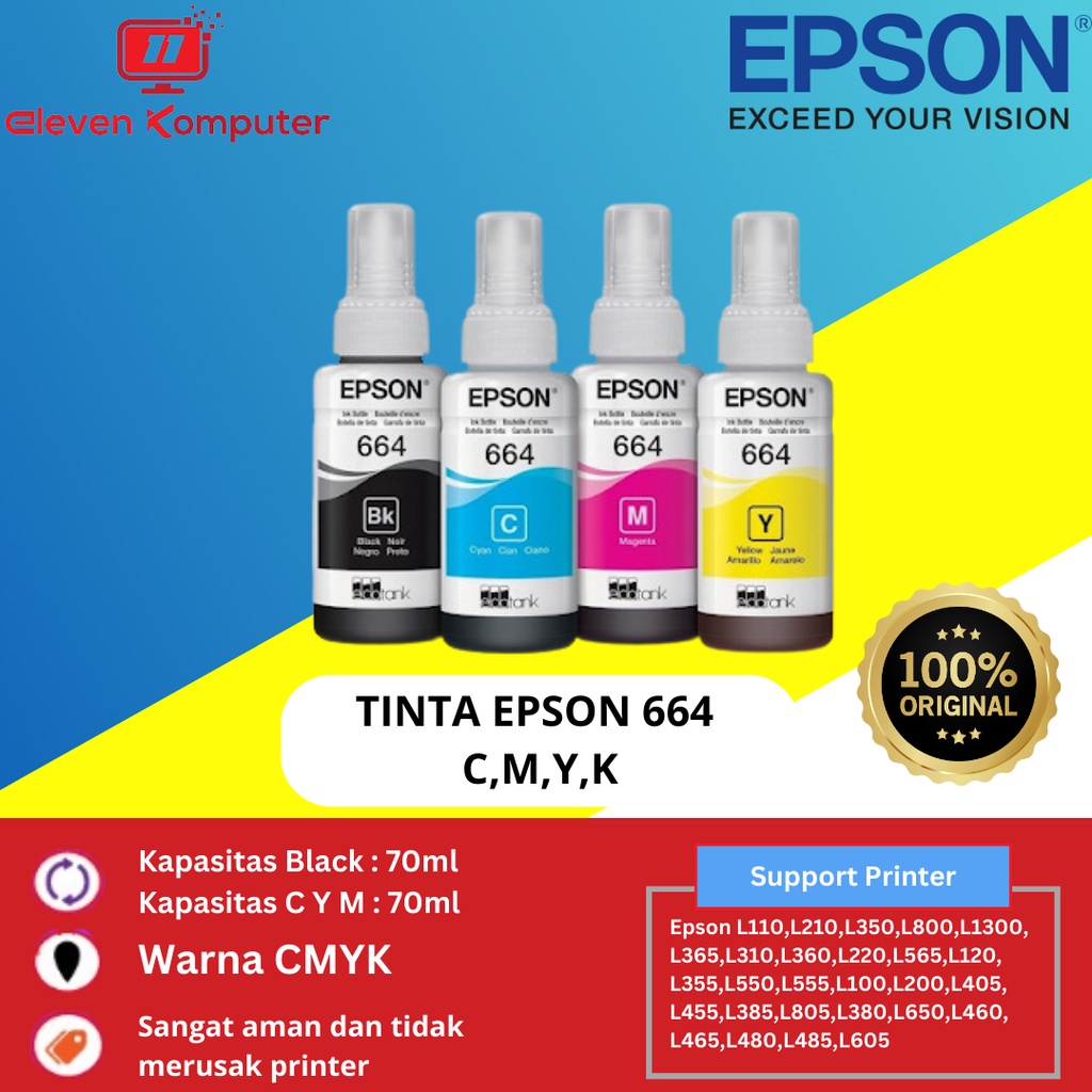 Jual Tinta Epson 664 Original SET CMYK T664 Printer L110 L120 L360 L565 | Shopee Indonesia