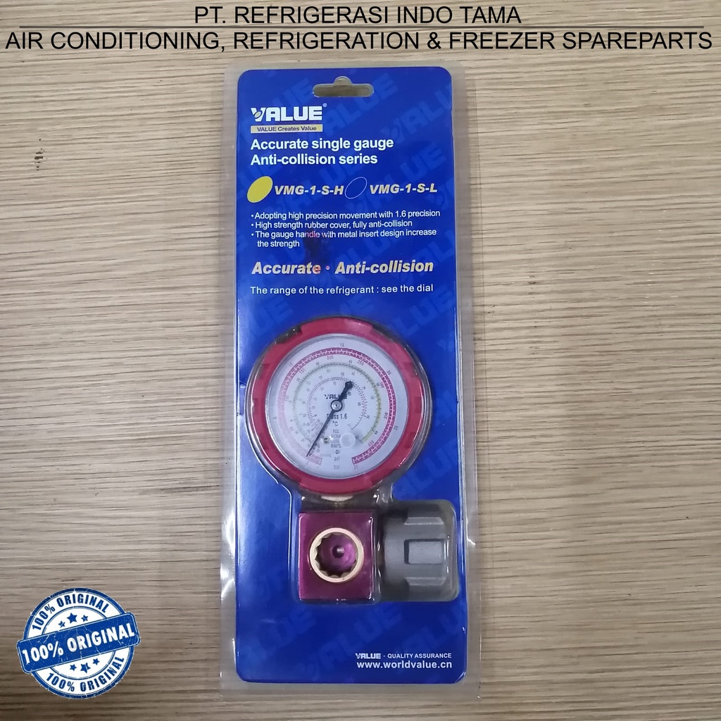 Jual MANIFOLD SINGLE GAUGE VALUE R22 HIGH VMG-1-S-H BBH/BBL ( R 22 / 134A / 404A / 407C ...