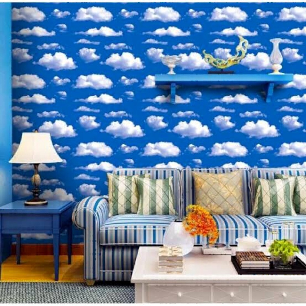 Jual Wallpaper Sticker Atap Plafon Dinding Motif AWAN BIRU Dekorasi ...