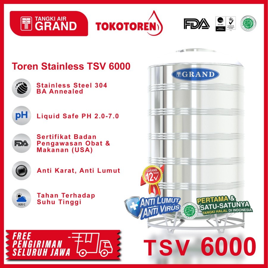 Jual Tangki / Toren Air Grand Stainless TSV 6000 Garansi Resmi Free ...