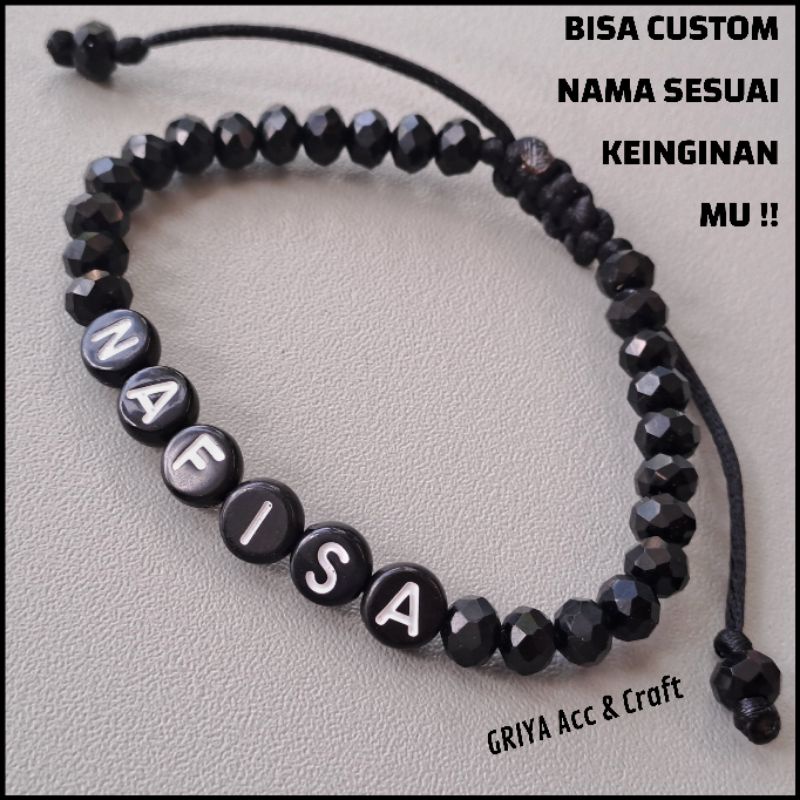 Jual Gelang Kristal Wanita Custom Nama Huruf Bulat Pipih | Shopee Indonesia