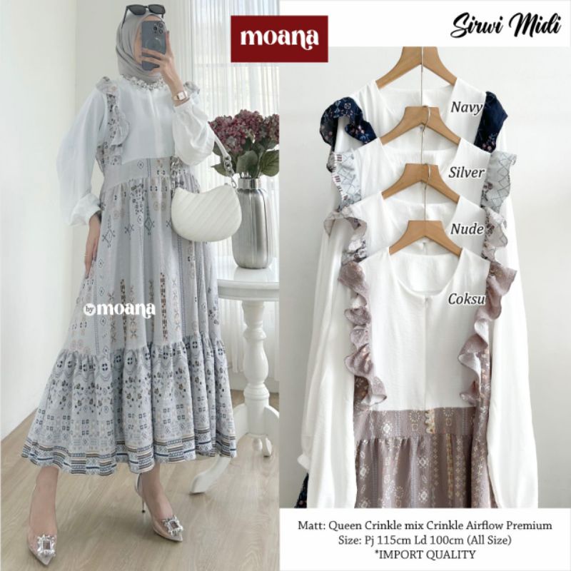 Jual SIRWI MIDI DRESS MOTIF ETNIK QUEEN CRINKLE AIRFLOW PREMIUM TUNIK BATIK PUTIH RAMPEL BASIC ...