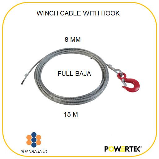 Jual Terlaris Klip Winch Cable 8 Mm Full Baja X 15 M + Hook ( Wire Rope Tali Sling Baja ...