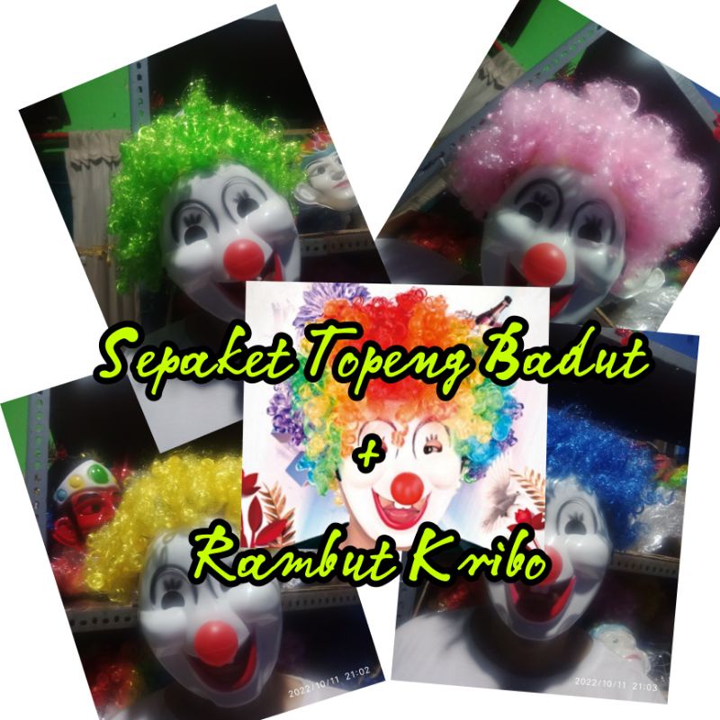 Jual Rambut Kribo Warna Warni dan Topeng Badut Hidung Merah | Shopee ...