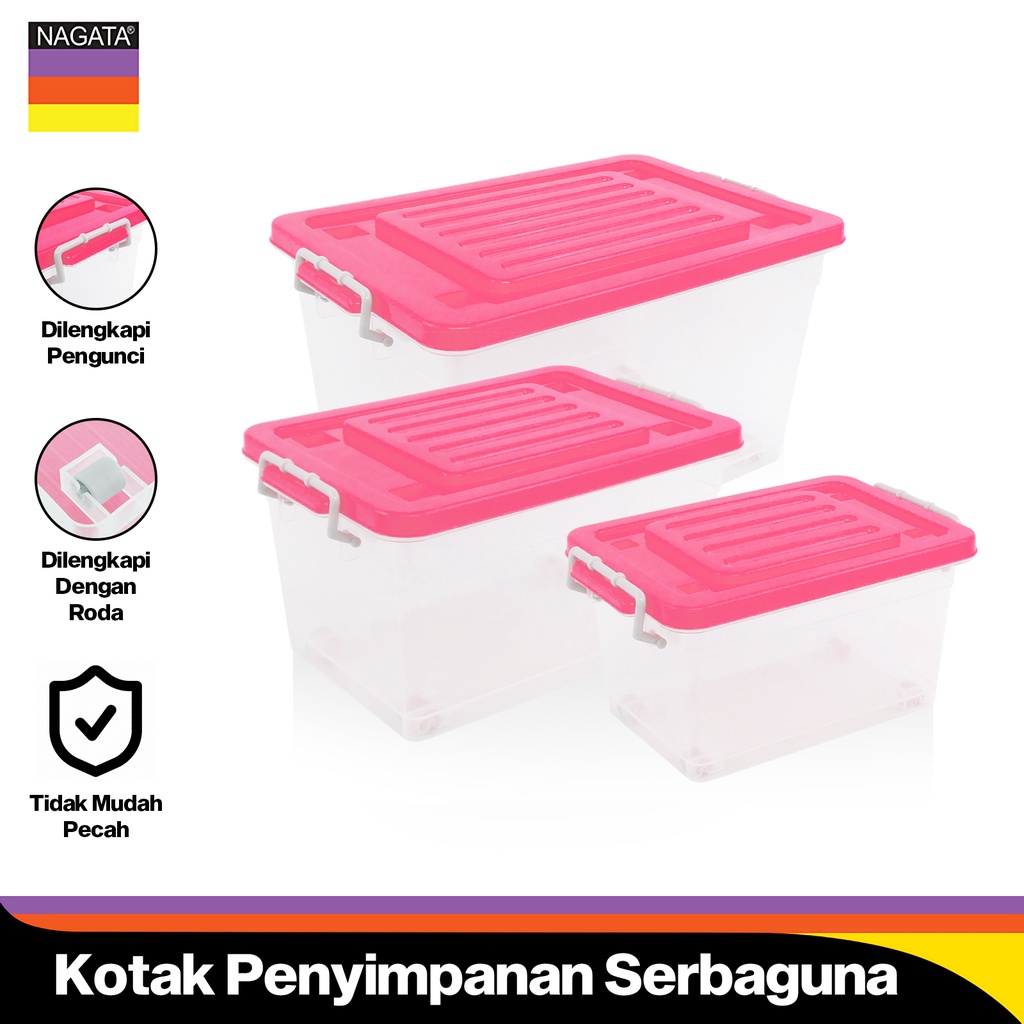 Jual Nagata Kotak Penyimpanan Plastik 3 Pcs Container Roda Box Storage ...