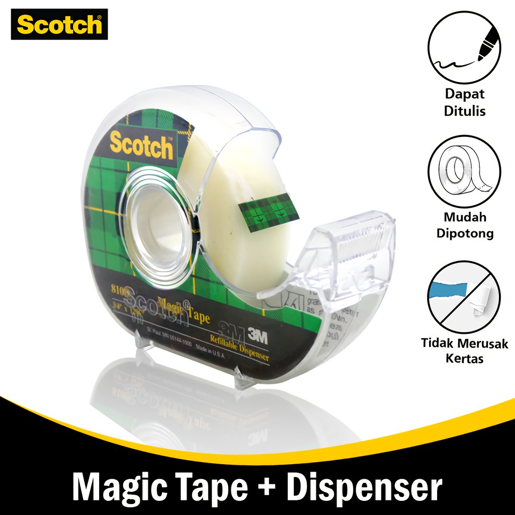 Jual 3M Scotch Dispenser Isolasi / Selotip Transparan 1 Set Magic Tape ...