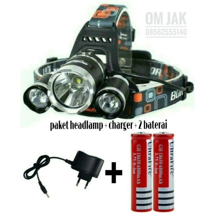 Jual Paket Headlamp Cree Xml-T6 5000 L / Senter Kepala 2 Baterai ...