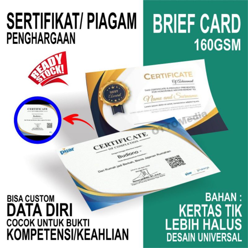 Jual CETAK SERTIFIKAT CERTIFICATE PIAGAM PENGHARGAAN CUSTOM BISA SATUAN MURAH | Shopee Indonesia