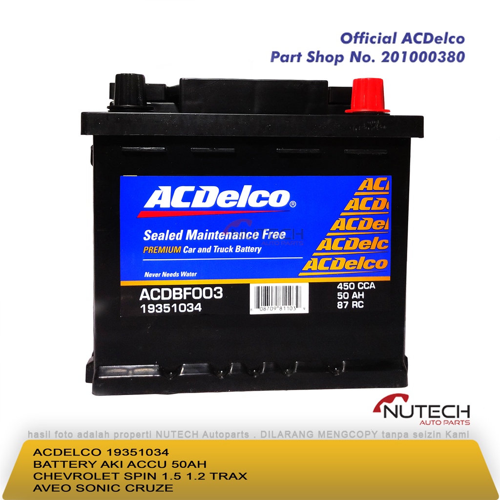 Jual BATTERY AKI ACCU CHEVROLET SPIN 1.5 1.2 TRAX AVEO SONIC CRUZE 50AH ...