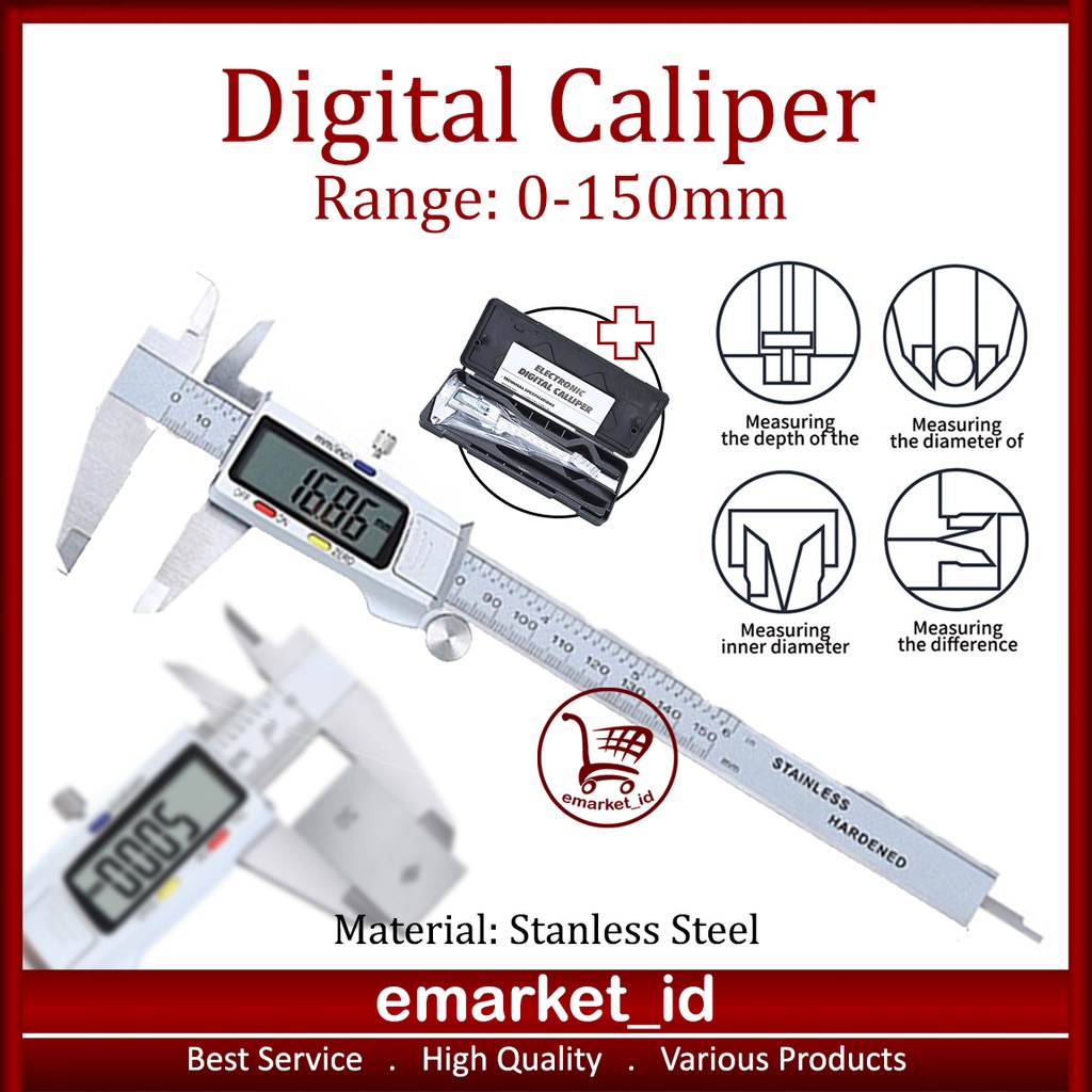 Jual Digital Caliper Meter 0-150mm Stanless Steel AG08 / Jangka Sorong Sigmat Kaliper Vernier ...