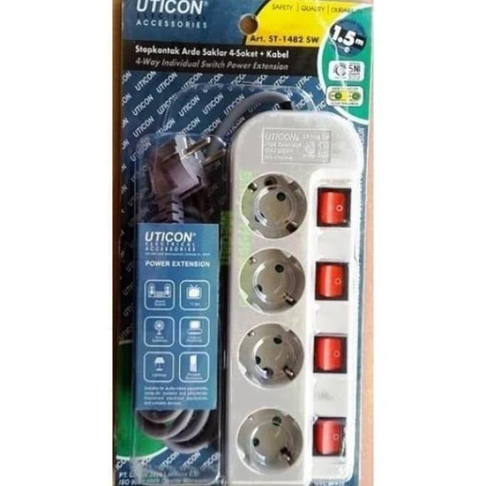 Jual COD Stop Kontak 4 Lubang Uticon ST 1482 SW/Colokan Listrik + Switch+ Kabel | Shopee Indonesia