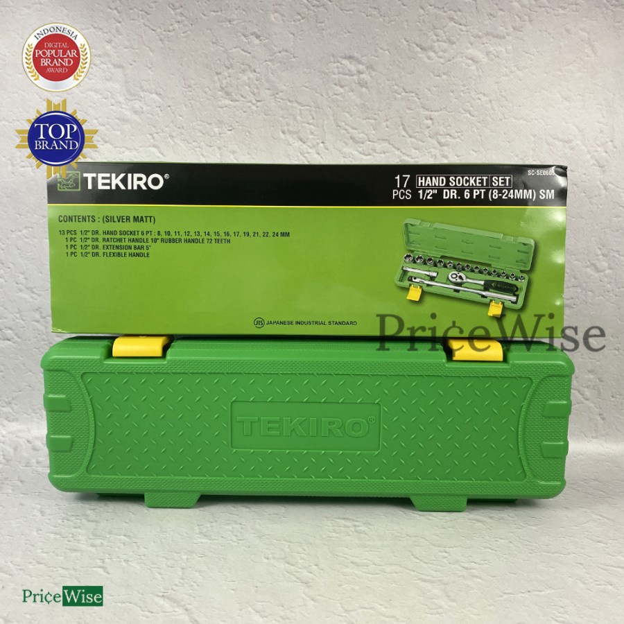 Jual Kunci Sock Set PVC 17 pcs 1/2" 6PT 8-24 mm Tekiro Hand Socket Set ...