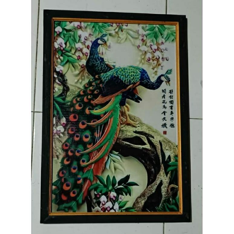 Jual lukisan cetak merak terbang plus bingkai ukuran 6545 | Shopee ...