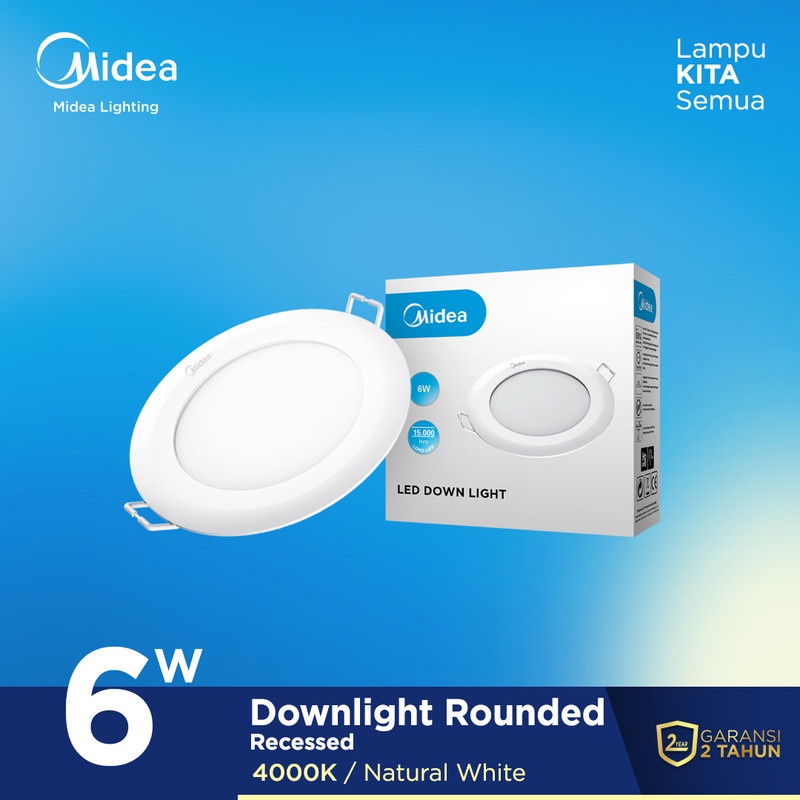 Jual Midea Lampu Downlight Led 06 Watt Kuning Soft 4000K Natural White ...