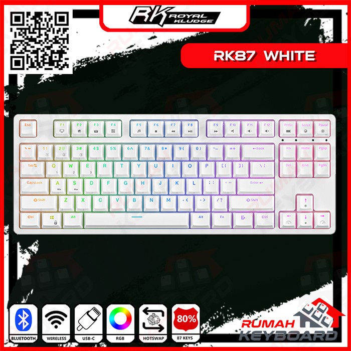 Jual ROYAL KLUDGE - RK87 - 3 MODE - RGB - WHITE - MECHANICAL KEYBOARD ...
