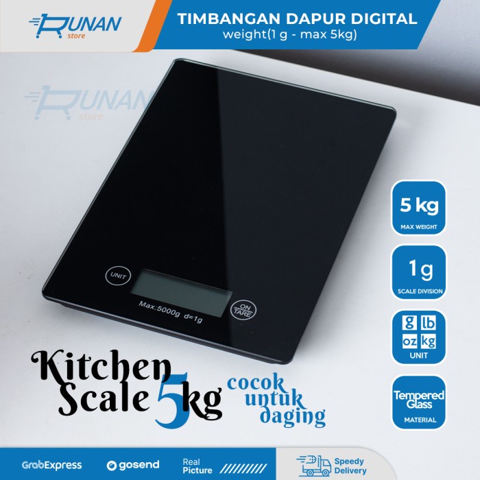 Jual Timbangan Dapur Digital 5kg Digital Stainless Kitchen Scale Hitam ...
