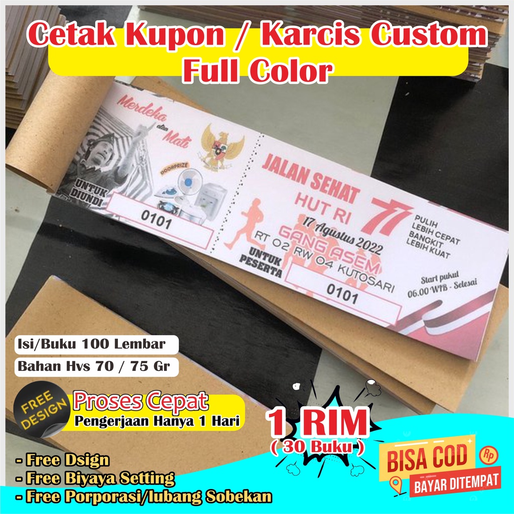 Jual CETAK KUPON/KARCIS CUSTOM 1 RIM| Buku kupon custom kupon undian ...