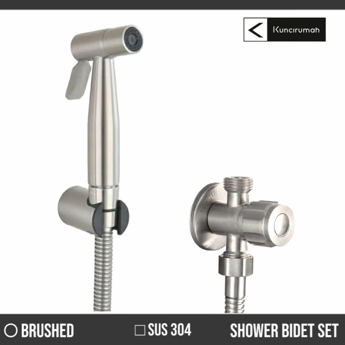 Jual Stainless 304 bidet toilet jet washer / shower set + stop kran Tee ...