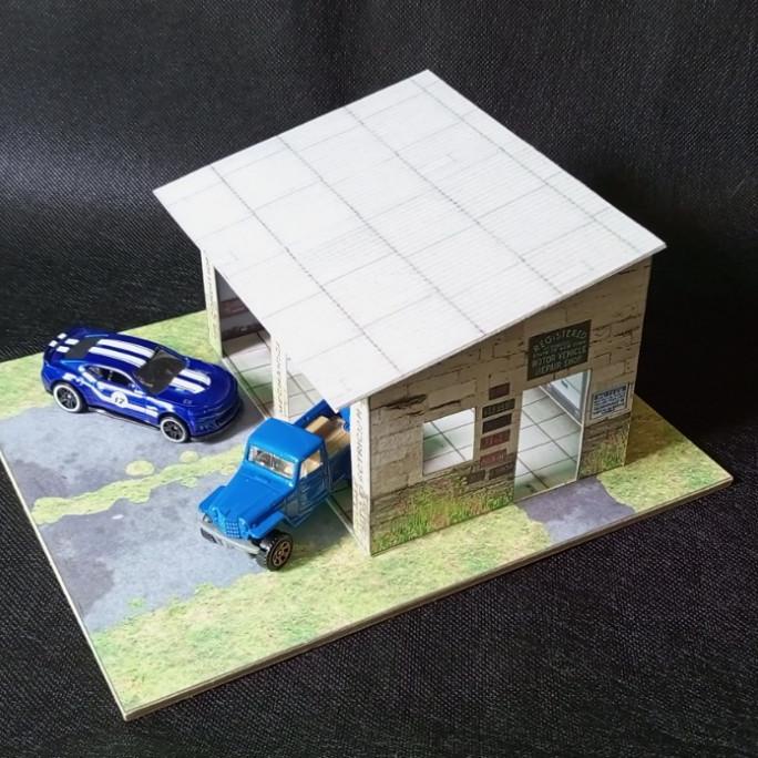 Jual DIY Papercraft Lembar Pola Diorama Old Garage Garasi Skala 1/64-60 ...