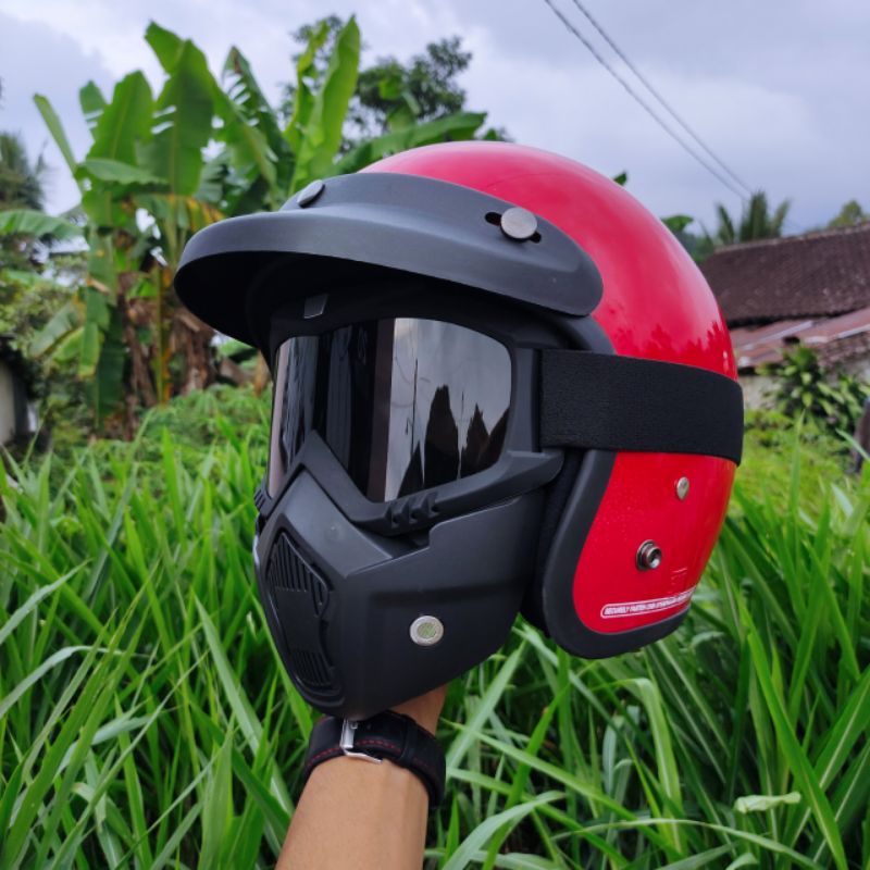 Jual HELM BOGO DEWASA GOGLE MASK RETRO | Shopee Indonesia