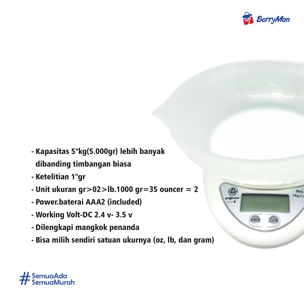Jual TIMBANGAN DAPUR DIGITAL MANGKOK / TIMBANGAN KUE 5KG | Shopee Indonesia