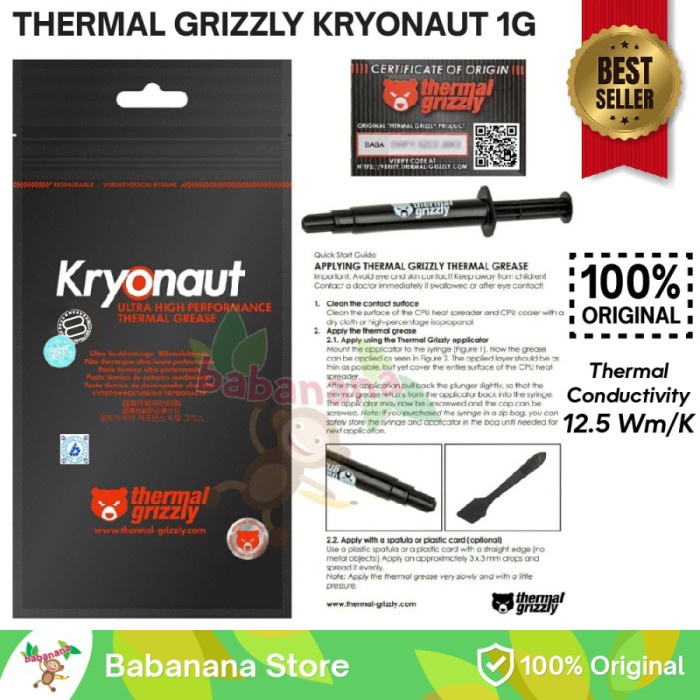 Jual Thermal paste Grizzly Kryonaut Original 1gr Asli Ori pasta ...