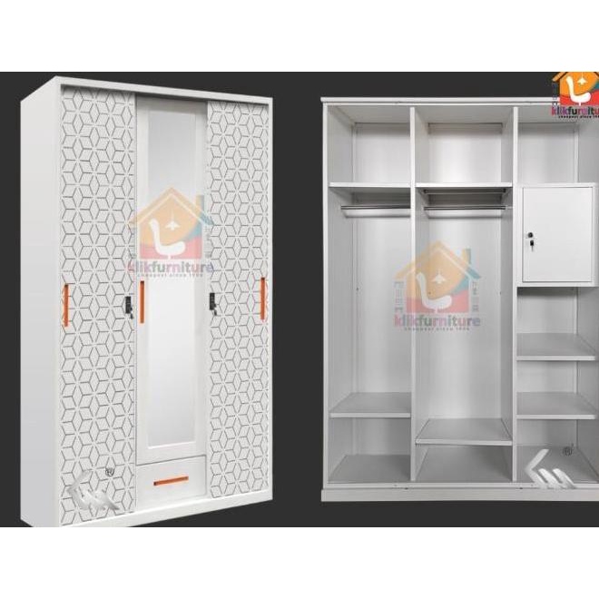 Jual Lemari Pakaian Besi 3 Pintu Sliding Vector 3P + Cermin Laci Best ...