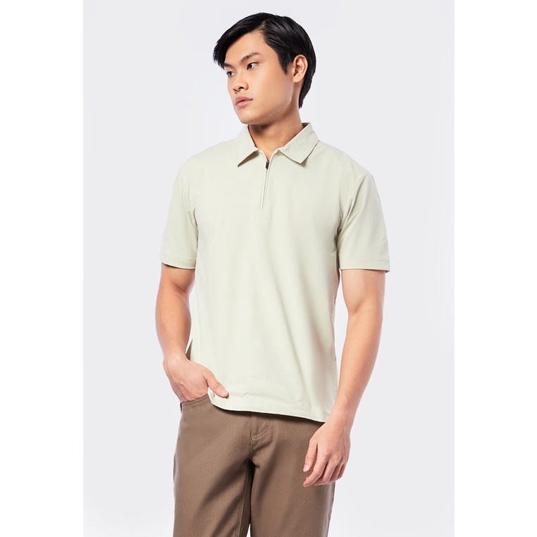 Jual Executive Short Sleeve Polo Shirt with Zipper Beige | Shopee Indonesia