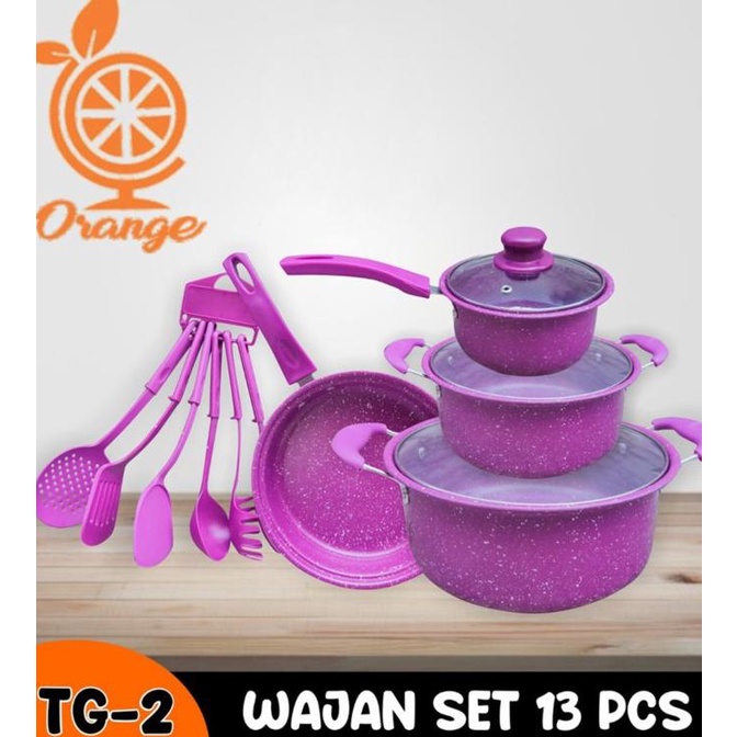 Jual Panci Set Teflon Marble 13 Pcs Cookware Set Tutup Kaca Merk Orange ...