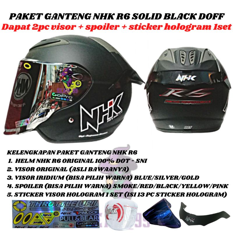 Jual HELM NHK R6 SOLID BLACK DOFF HALF FACE ORIGINL SNI ( PAKET GANTENG ...
