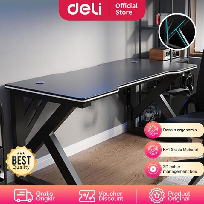 Jual Deli Meja Gaming / Meja Komputer / Gaming Table Hitam Box Kabel ...