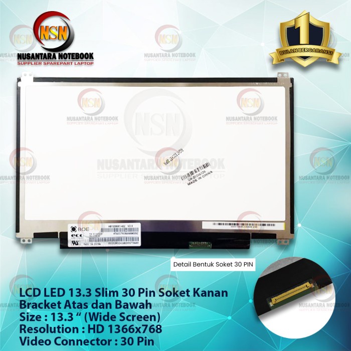 Jual LCD LED 13.3 Slim 30 Pin Soket Kanan Standard Up Down Bracket | Shopee Indonesia
