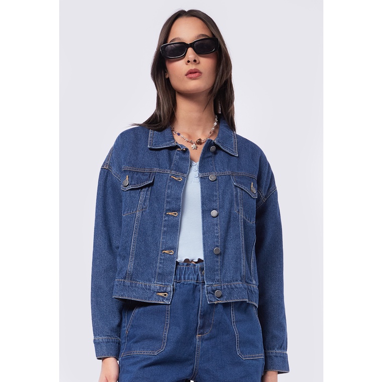 Jual COLORBOX Oversized Denim Jacket Med Blue | Shopee Indonesia