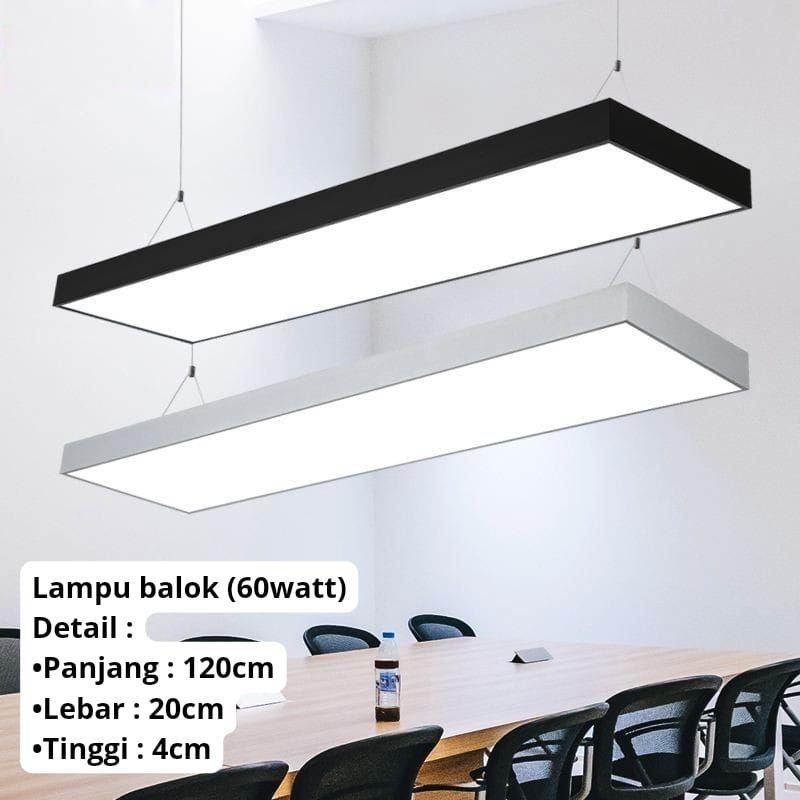 Jual Lampu Balok LLED 60 WATT Office Gantung Plafon - Body Hitam Sinar ...